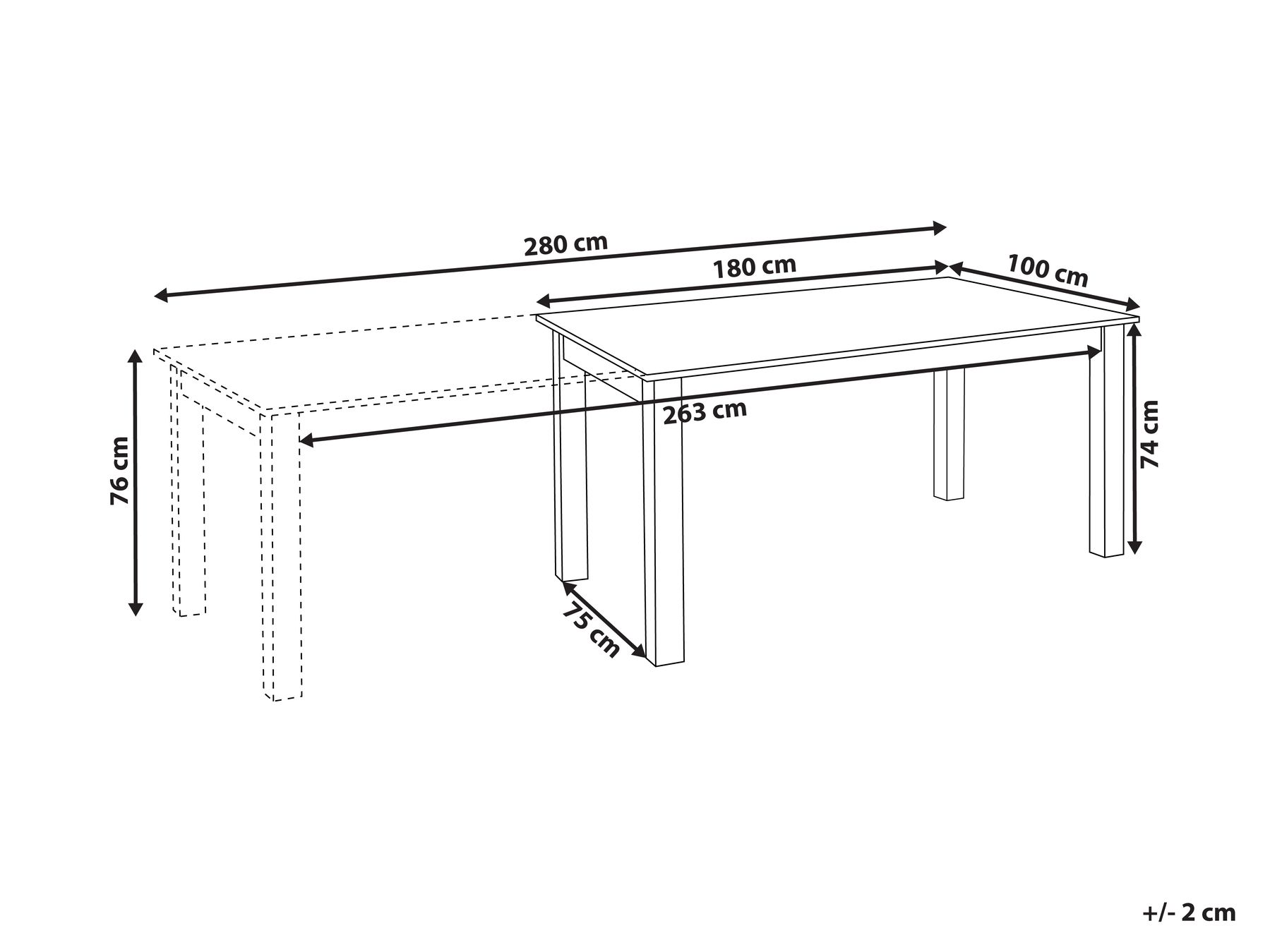 Extending Dining Table MADURA Light Ash Wood 180/280 cm 100 cm ...
