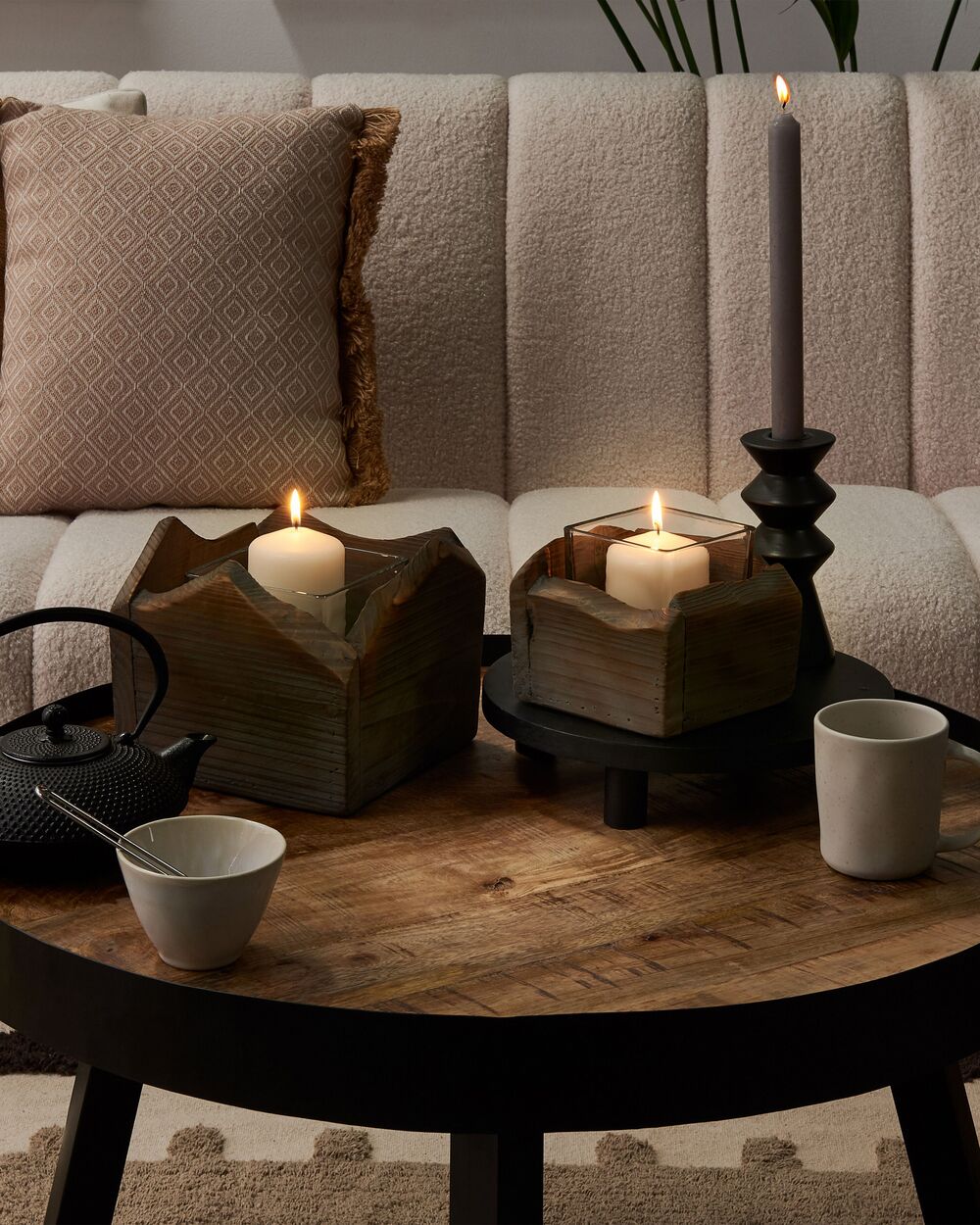 Set of 2 Candle Holders PLATEROS Wood Dark Wood Beliani