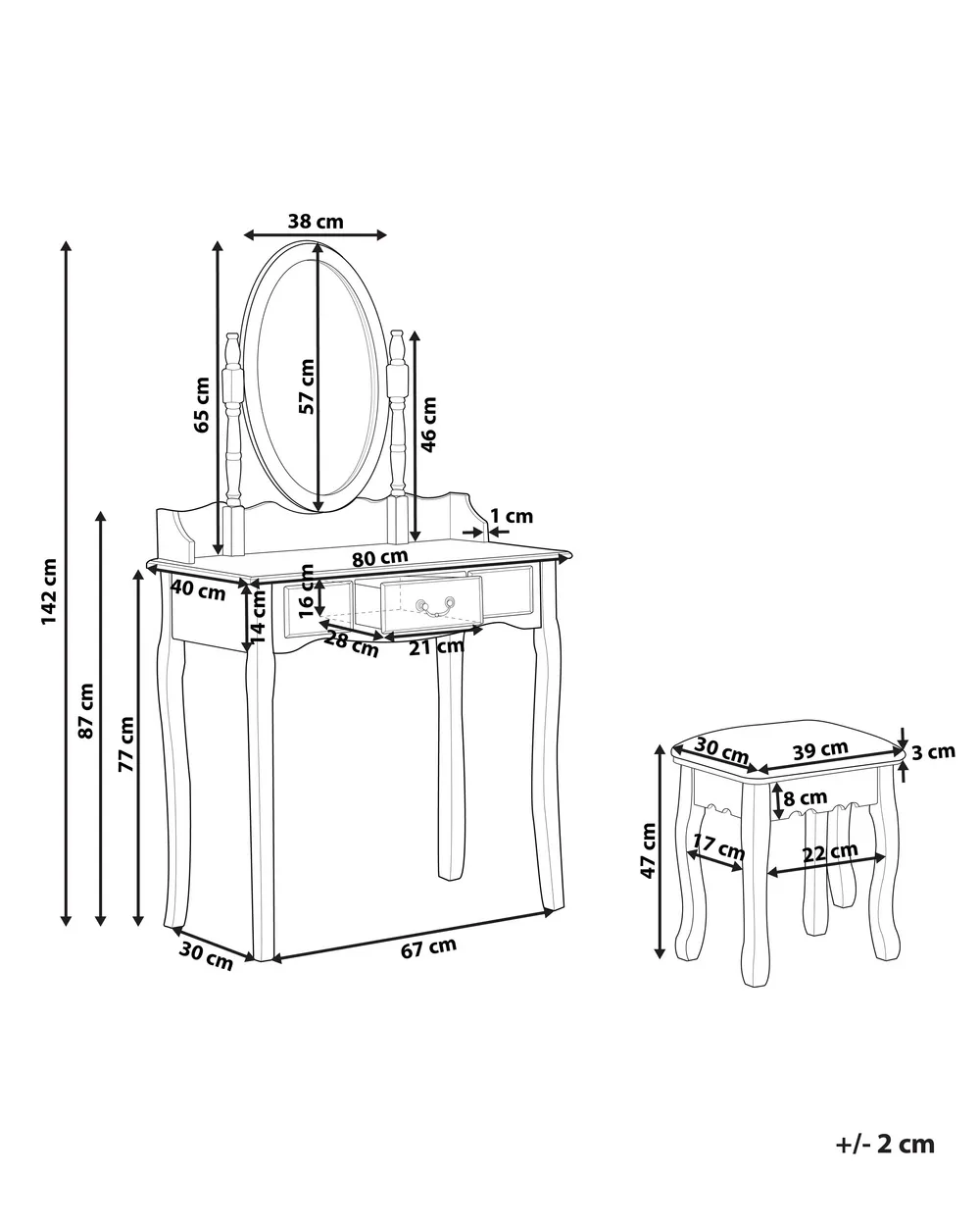 dressing table mirror dimensions