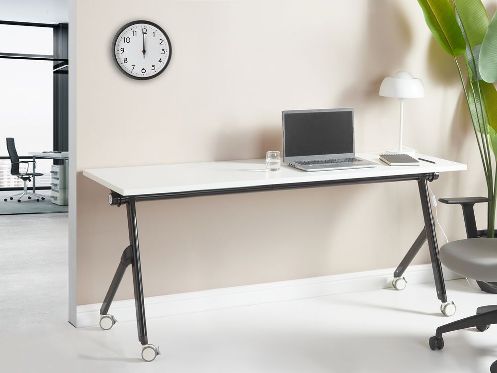 Folding Office Desk with Casters 180 x 60 cm White and Black BENDI Beliani