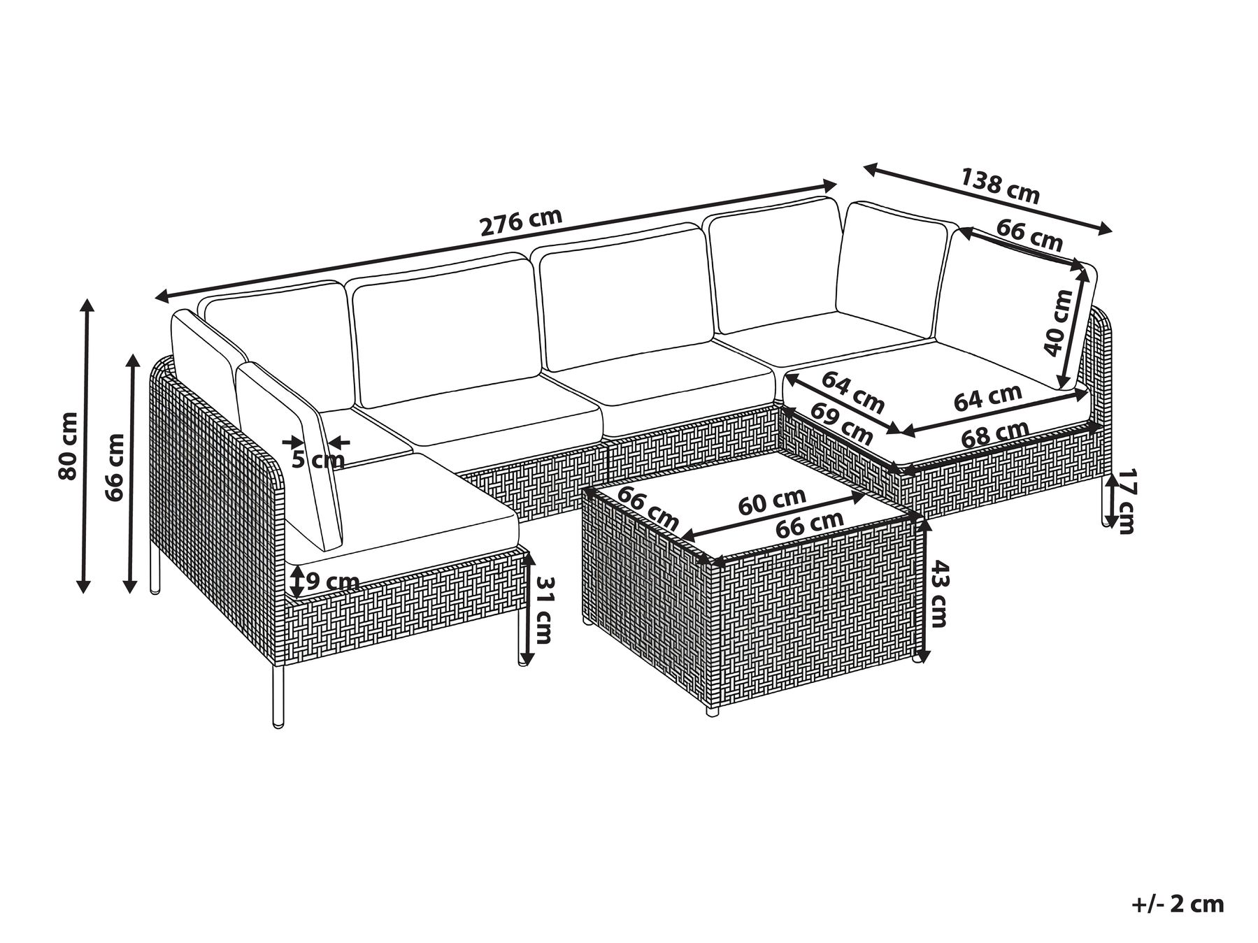 U-Shape Garden Sofa 6 Seater OMEGANA Modular PE Rattan Light Beige ...