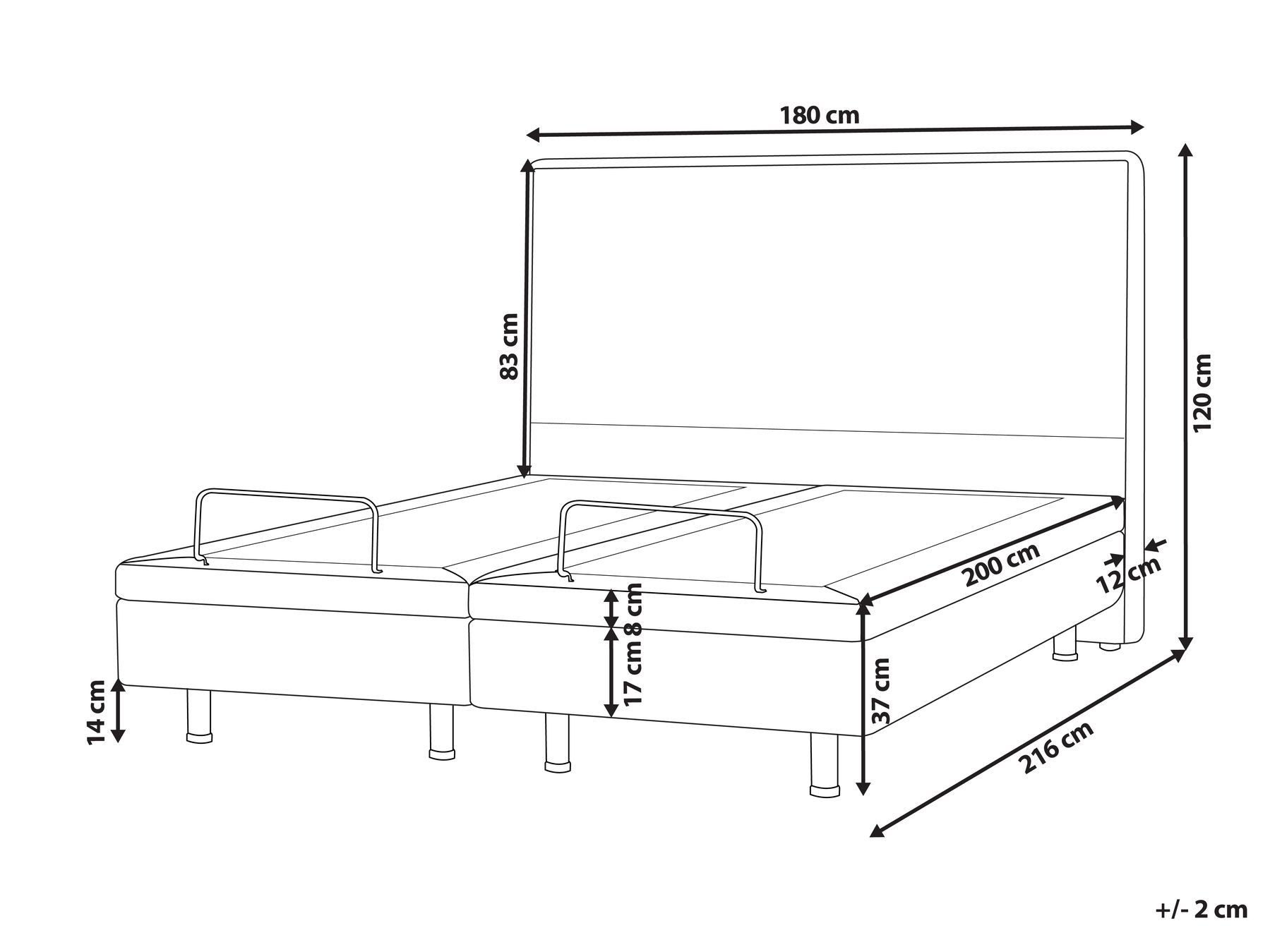 Adjustable Bed Fabric DUKE III 180 x 200 cm (EU Super King) Light Beige ...