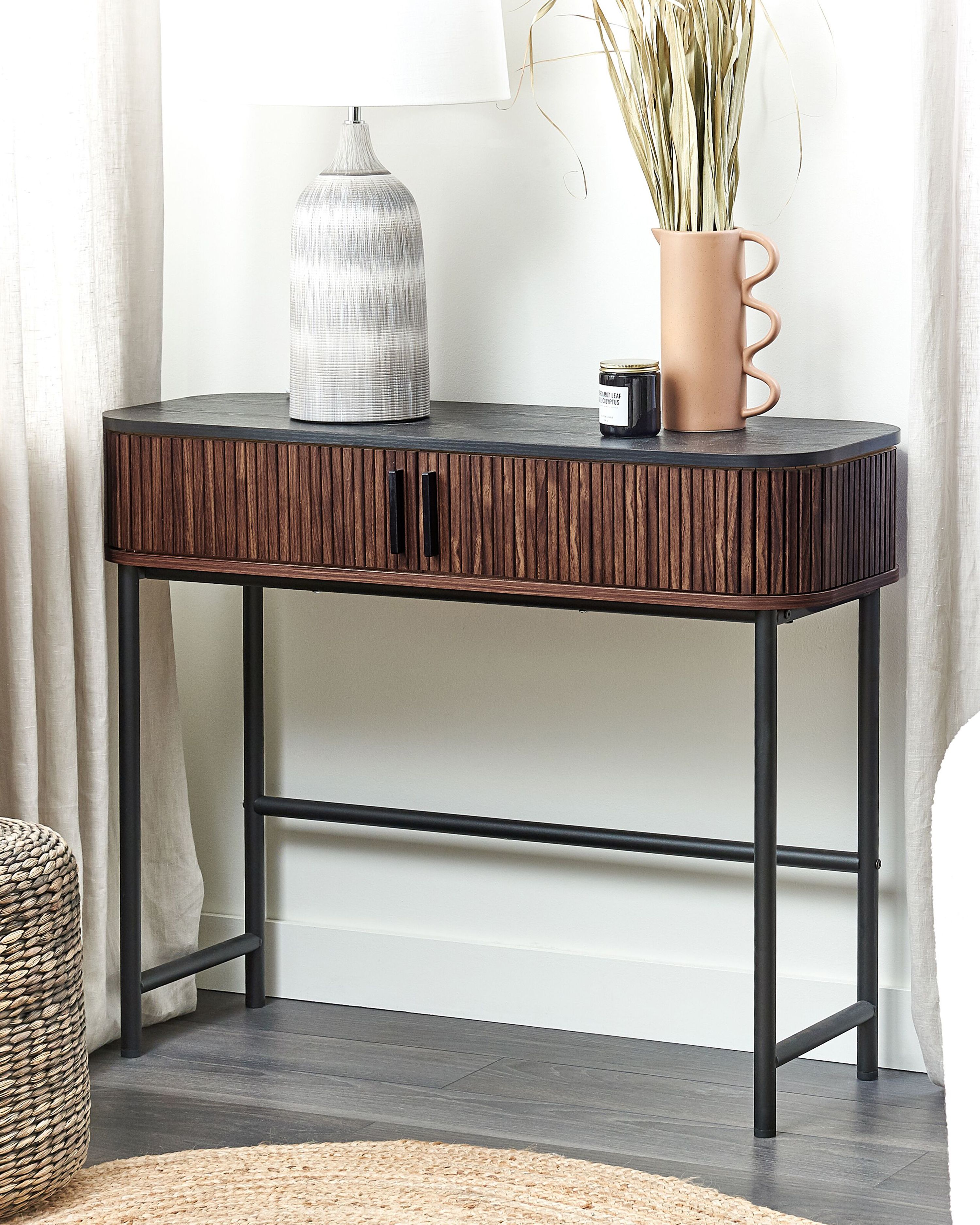 Console Table Dark Wood with Black JOSE | Beliani.co.uk