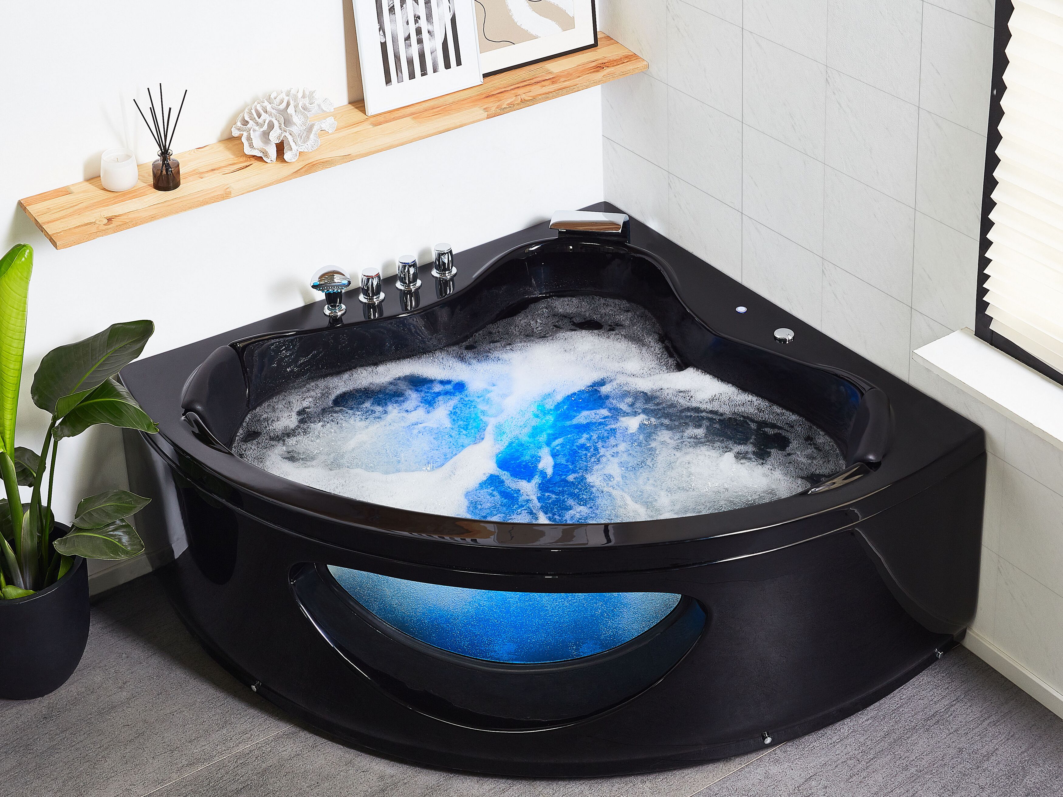 Corner Hot Tub with LED TOCOA 2050 x 1460 mm Black | Beliani.co.uk