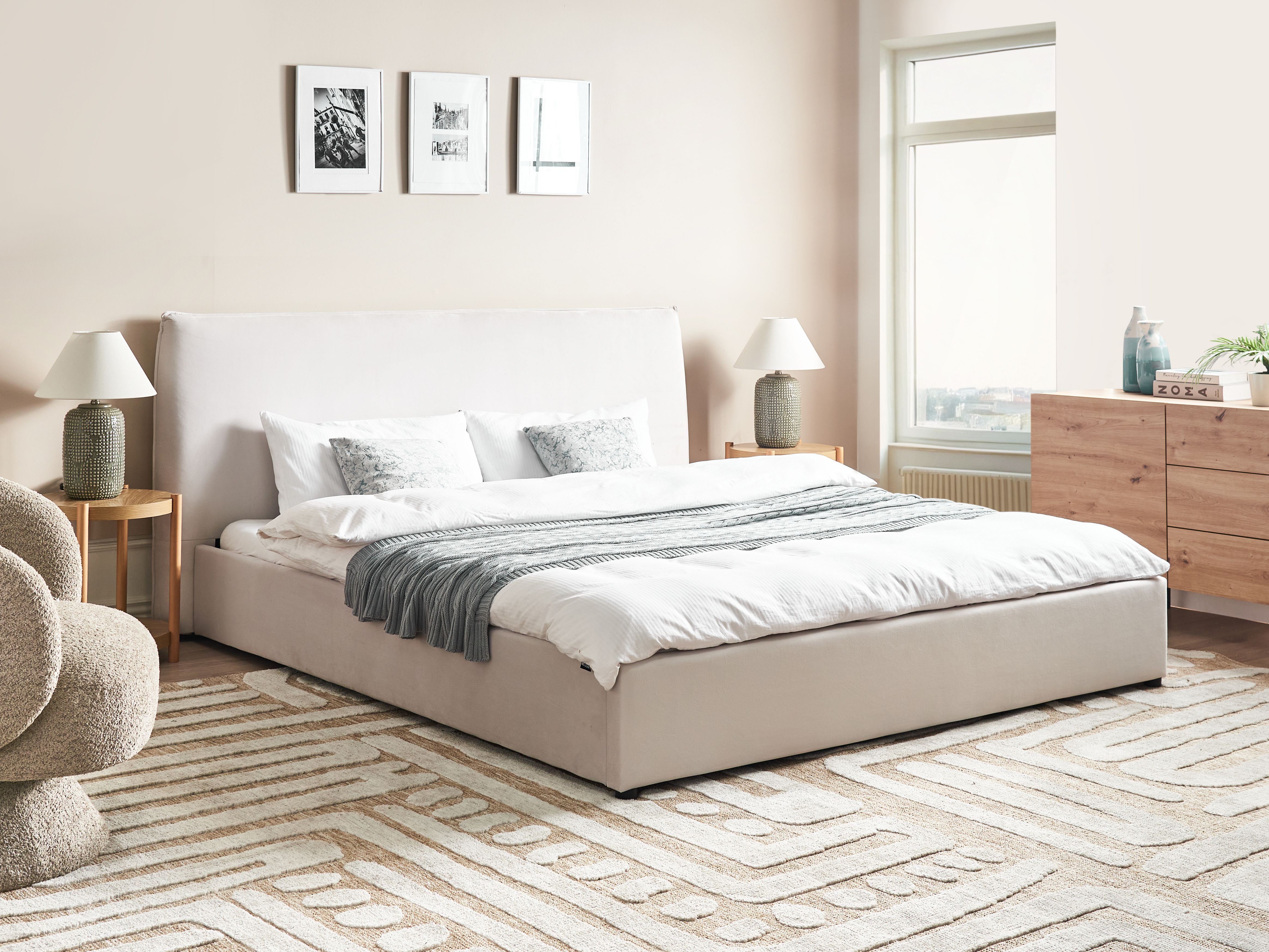 Letto Velluto LAVAUR 180 x 200 cm Bianco sporco | Beliani.it