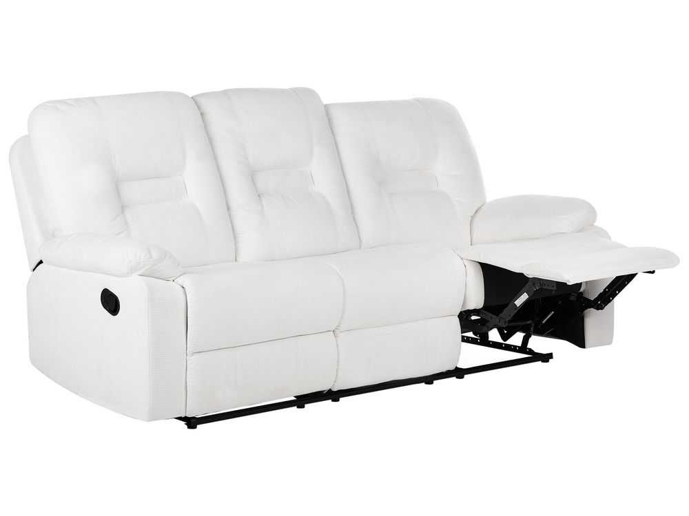 3 Seater Fabric Manual Recliner Sofa White BERGEN Beliani