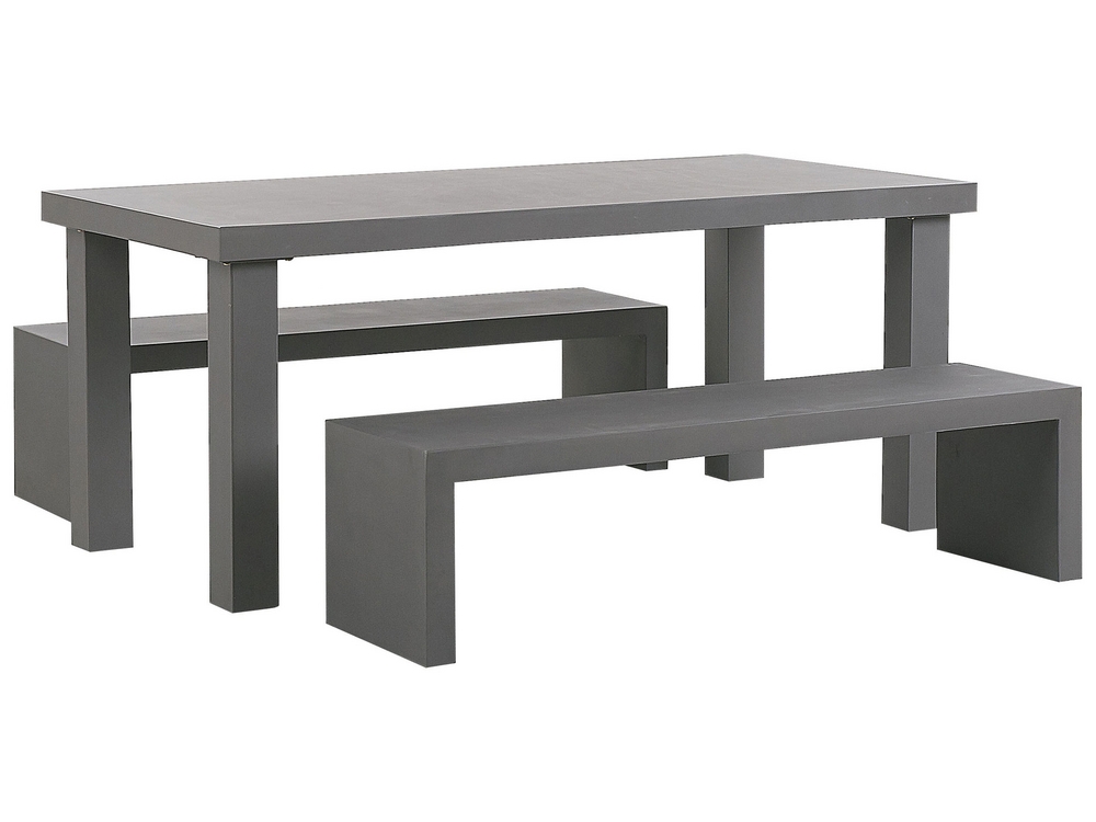 4 Seater Concrete Garden Dining Set U Shaped Benches Grey TARANTO Beliani