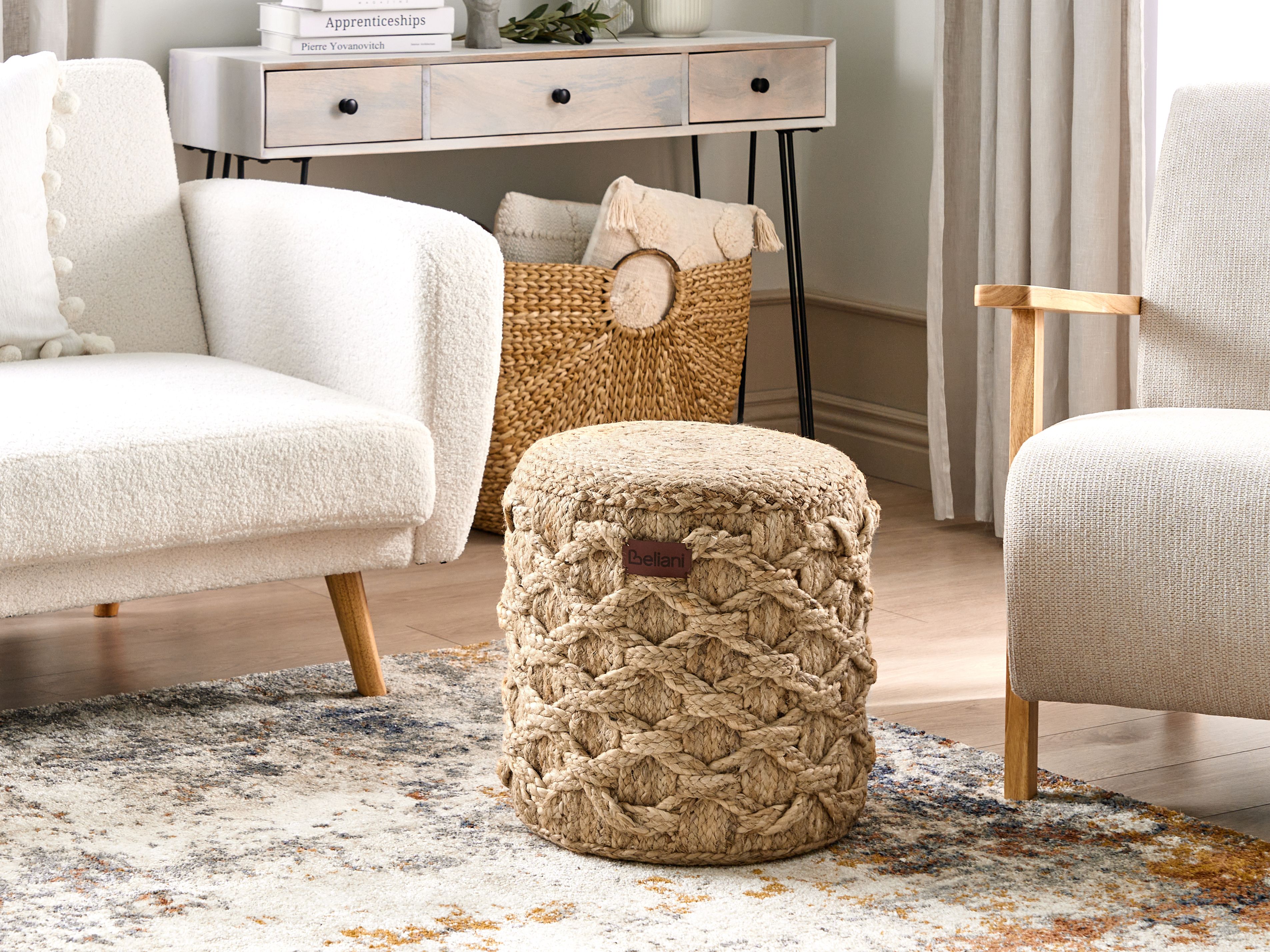 Jute Pouffe Beige TURKAN | Beliani.co.uk
