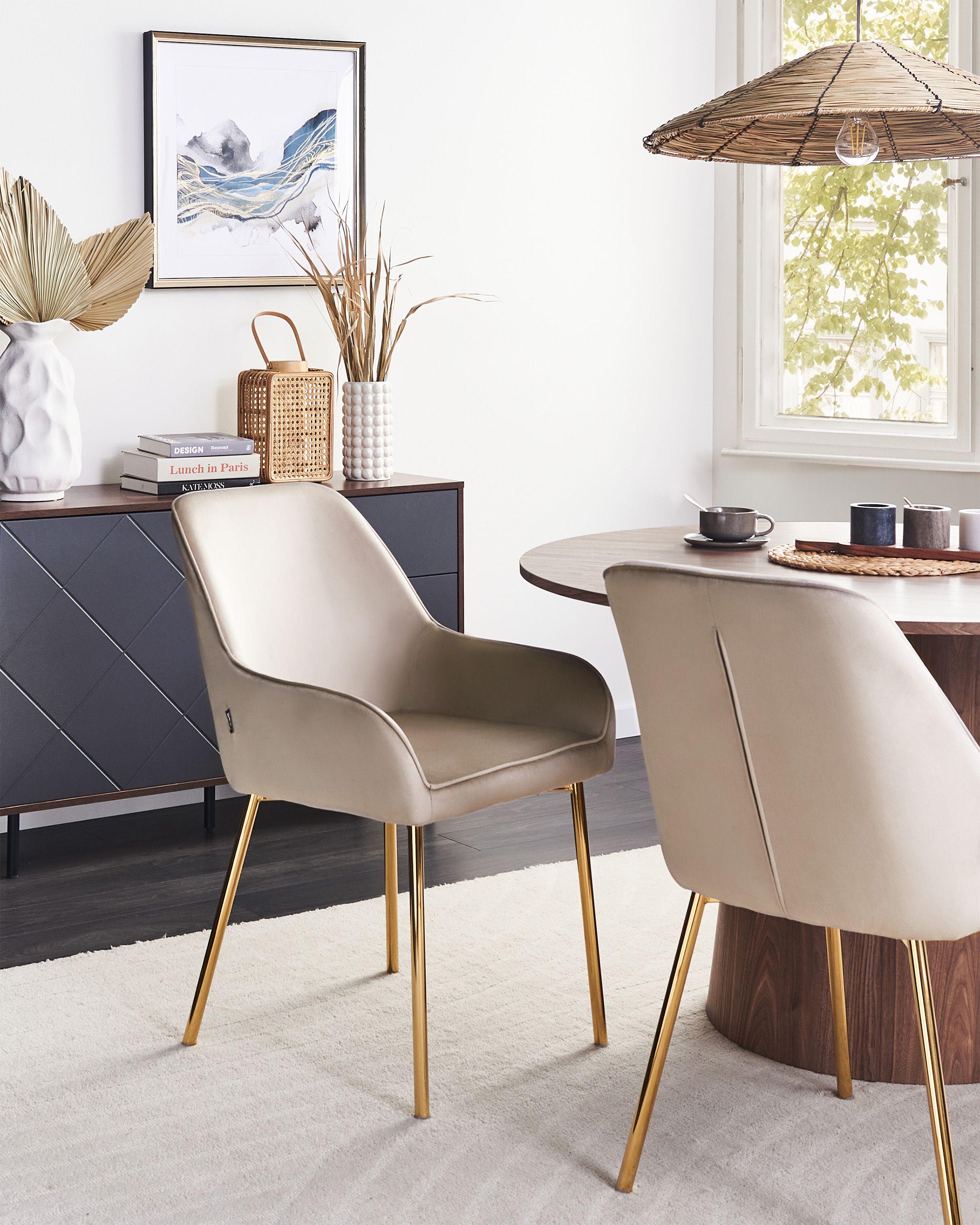 Sett med 2 spisestoler LOVERNA Fløyel Beige | Beliani.no