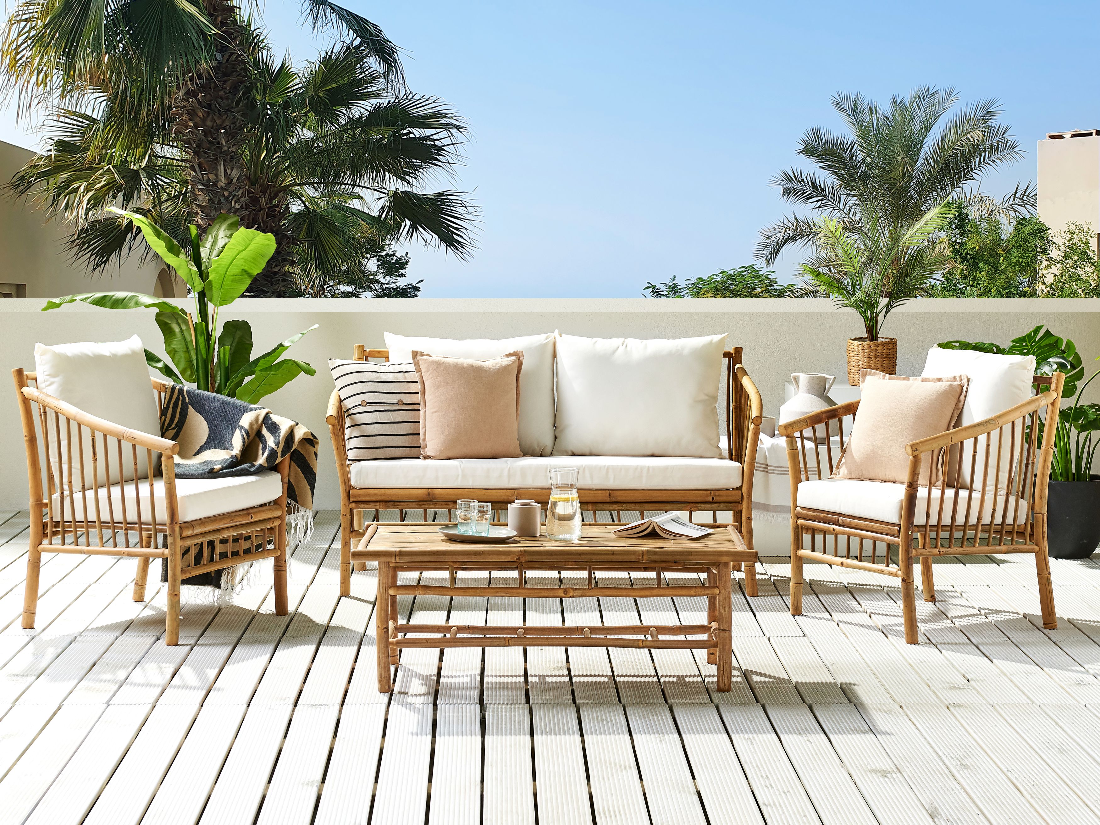 Garden Lounge Set with Table 4 Seater MAGGIORE Bamboo Wood Light Brown ...