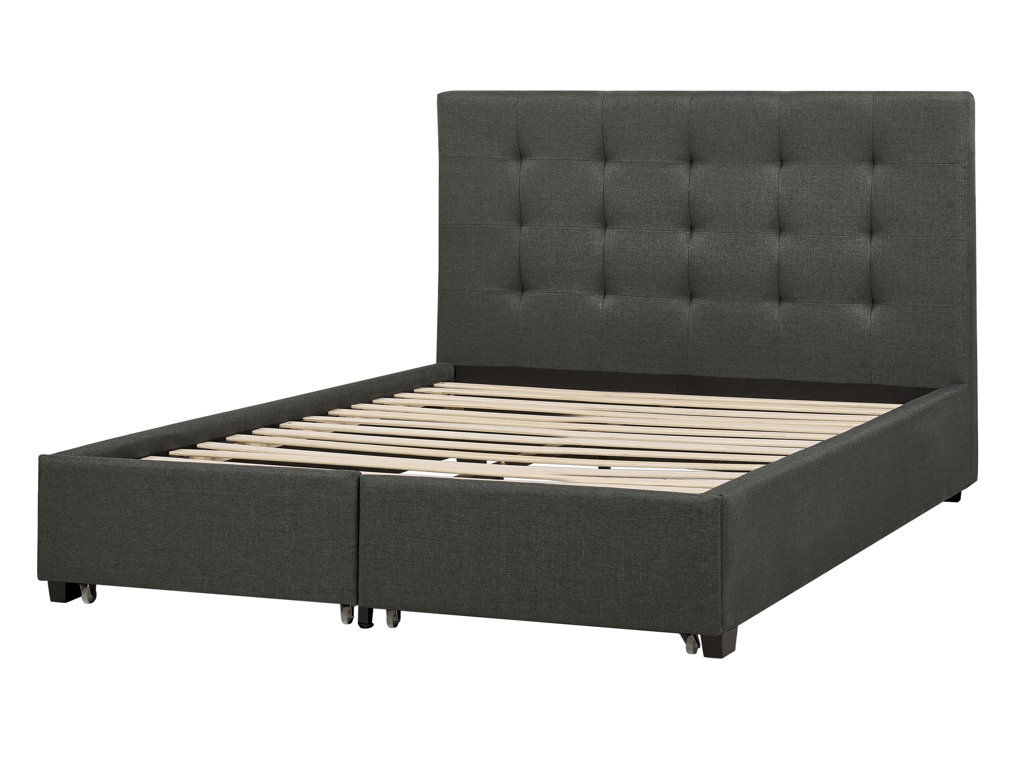 Lit double en tissu gris foncé avec coffre 140 x 200 cm LA ROCHELLE ...
