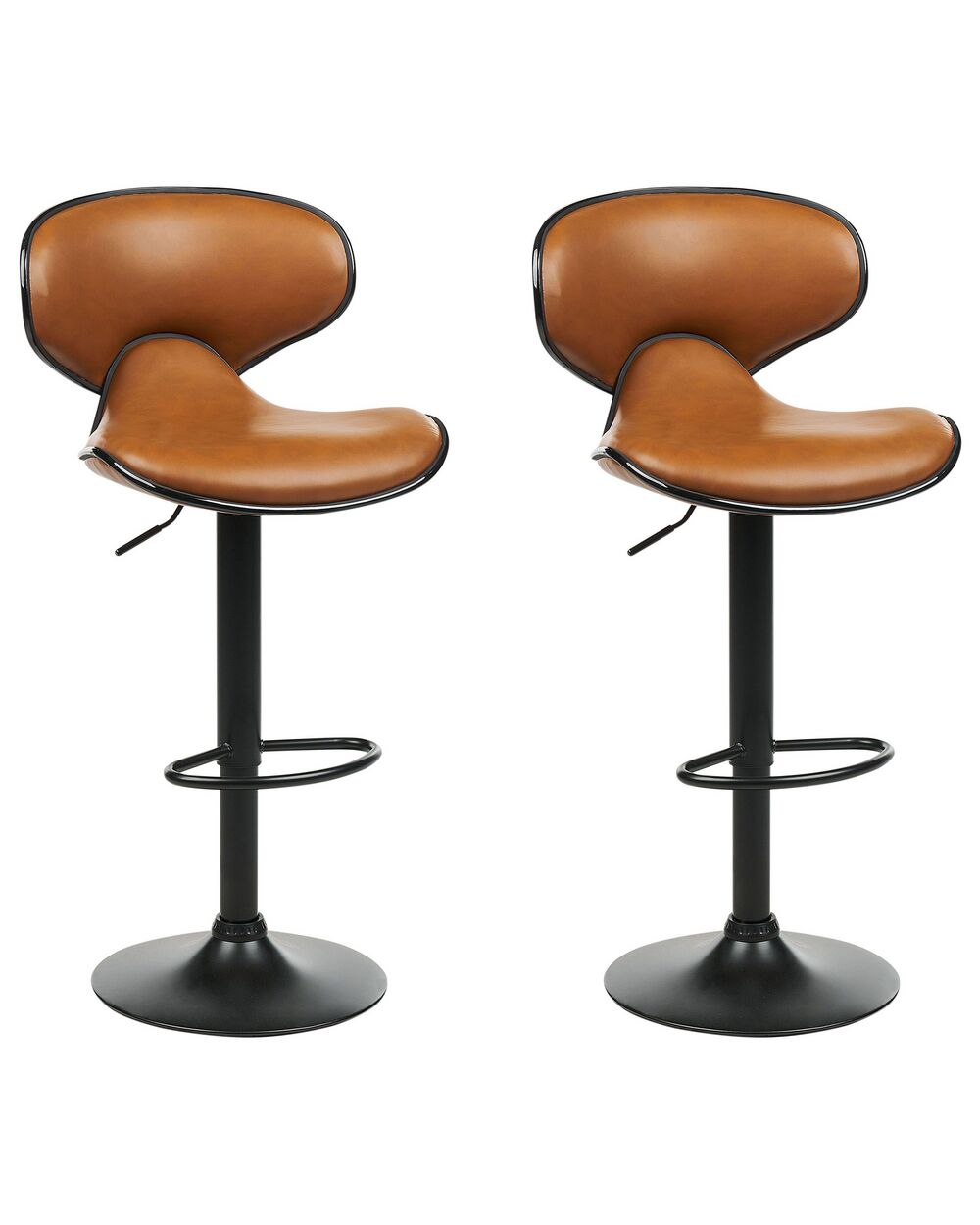 Set of 2 Bar Chairs CONWAY Faux Leather Swivel Golden Brown Beliani