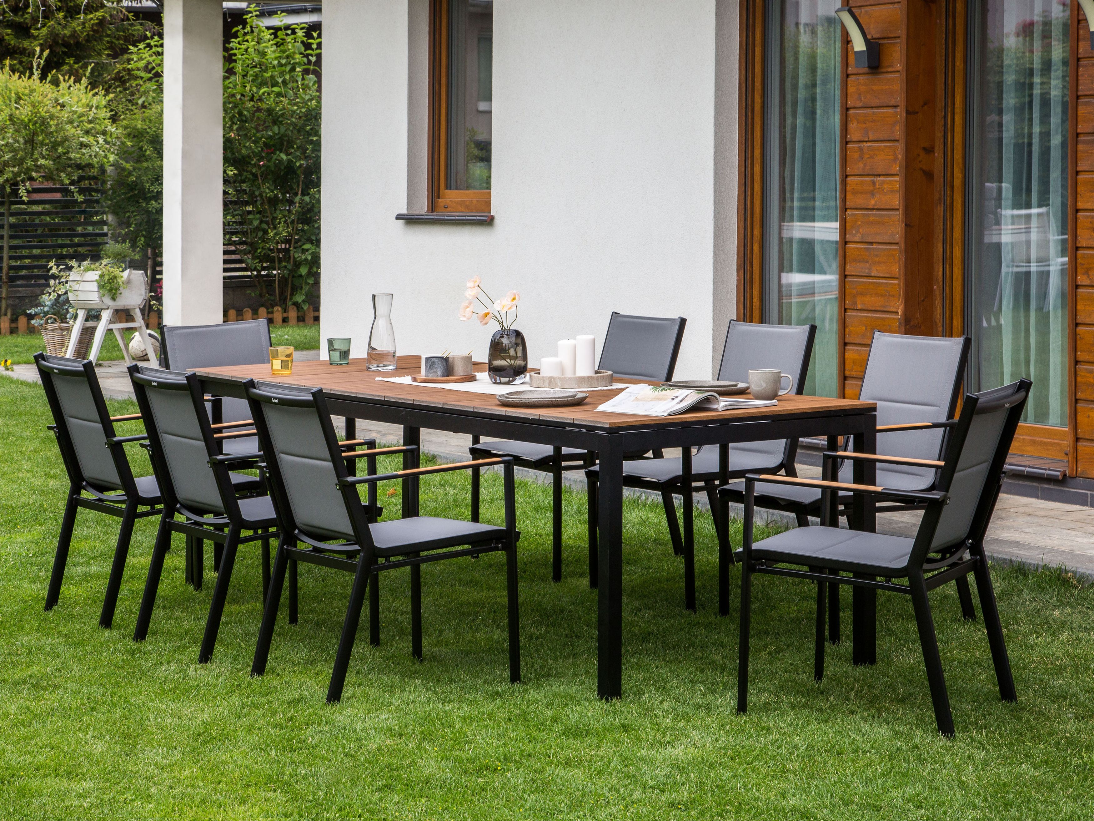 Extending Garden Dining Table TOFANE 198/248 cm 90 cm Brown | Beliani.co.uk