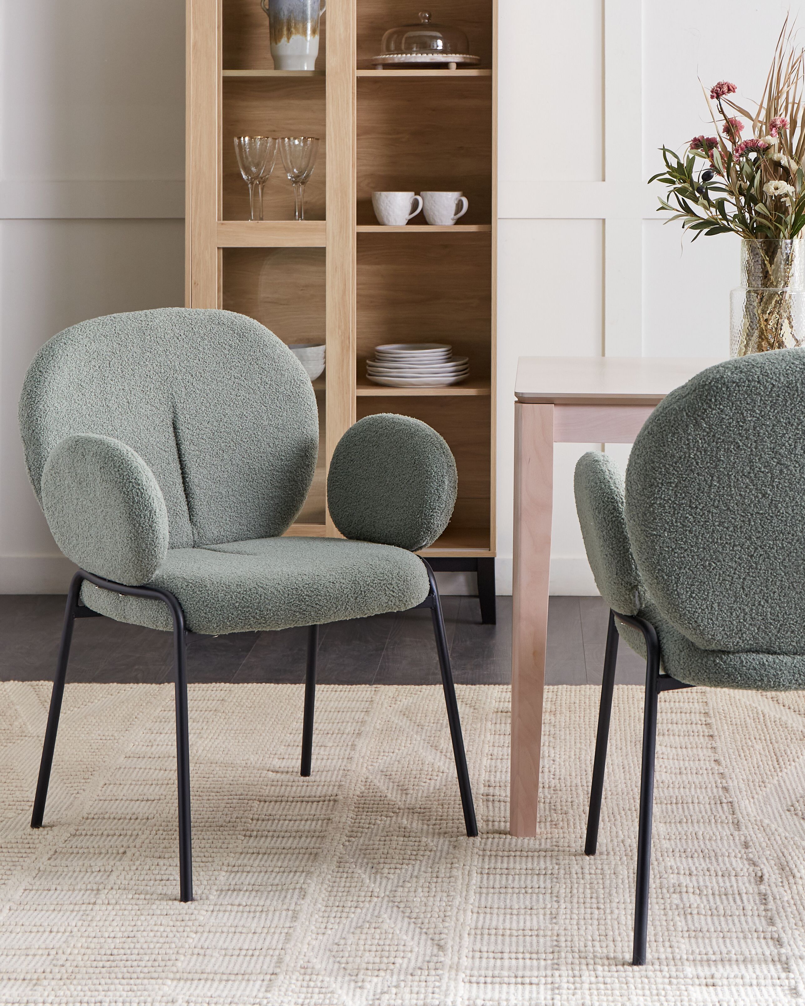 Set of 2 Dining Chairs ELY Boucle Light Green | Beliani.co.uk