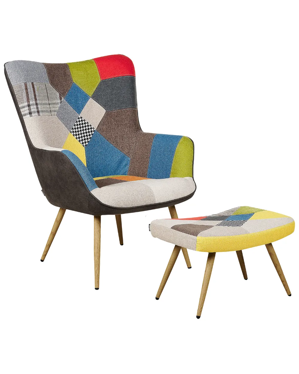 Wingback Chair VEJLE with Footstool Fabric Multicolour | Beliani.co.uk