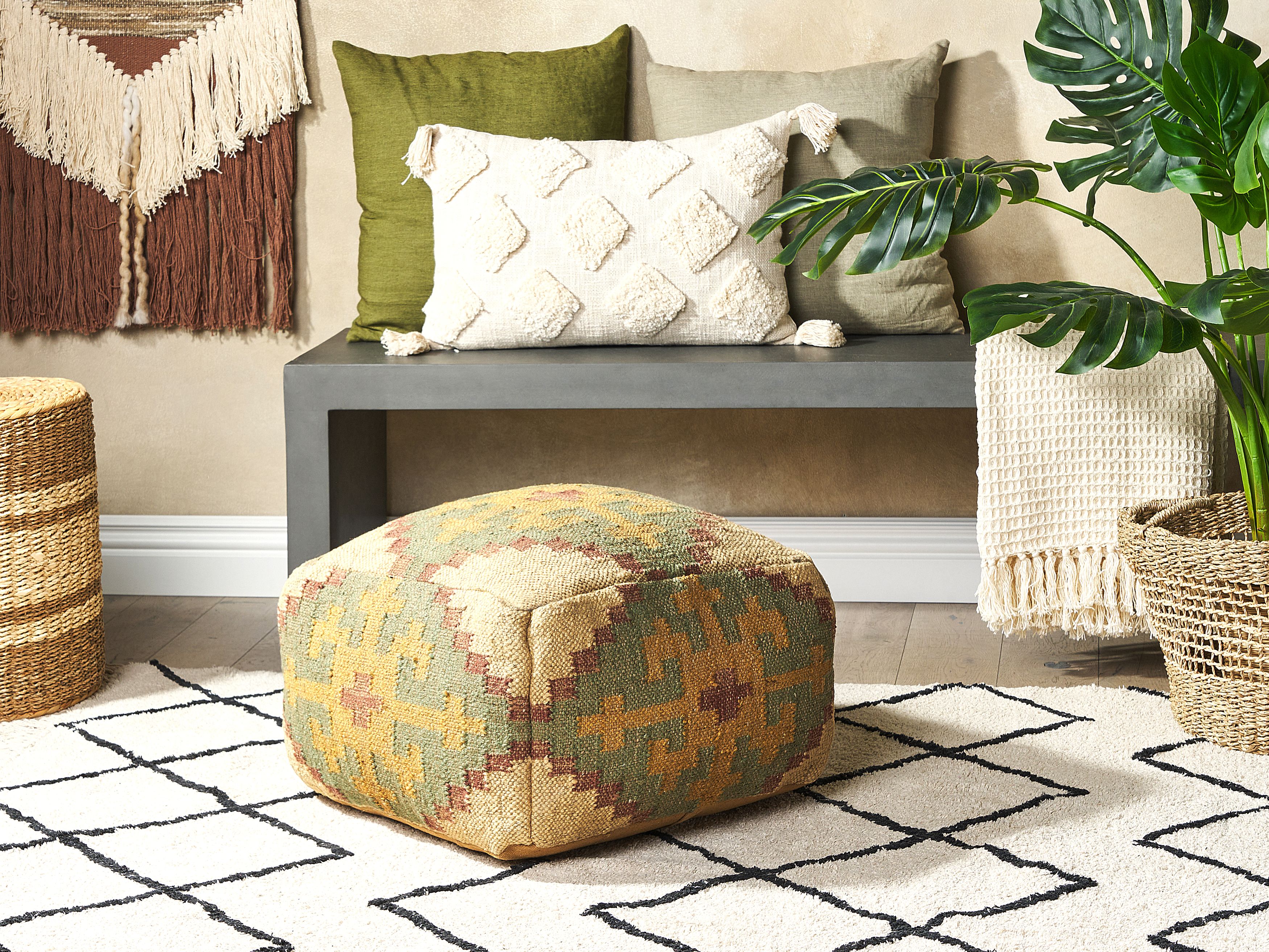 Pouffe SARON Jute Multicolour 50 cm 50 cm 30 cm | Beliani.co.uk