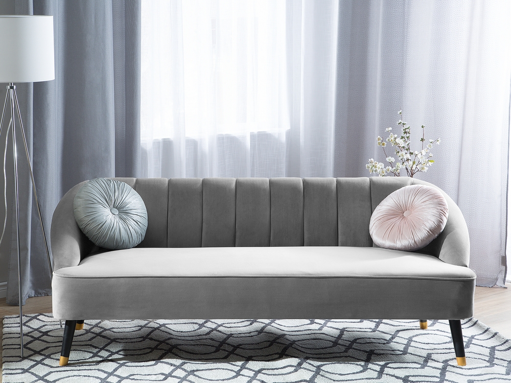 Small grey velvet sofa store