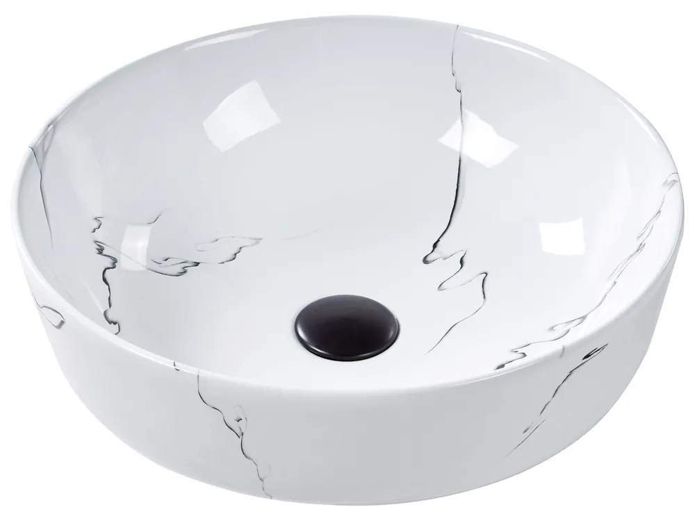Countertop Basin HOPI White Marble ⌀ 420 mm Ceramic | Beliani.it