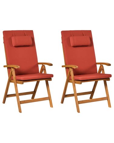 Sæt med 2 stole med puder JAVA PREMIUM Akacietræ Rød | Beliani.dk