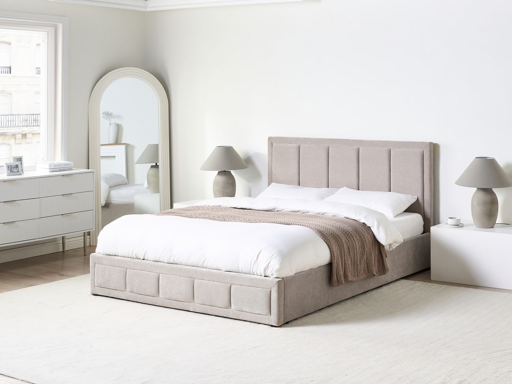 Bett mit Stauraum Stoff QUILLIEN 160 x 200 cm Beige | Beliani.at