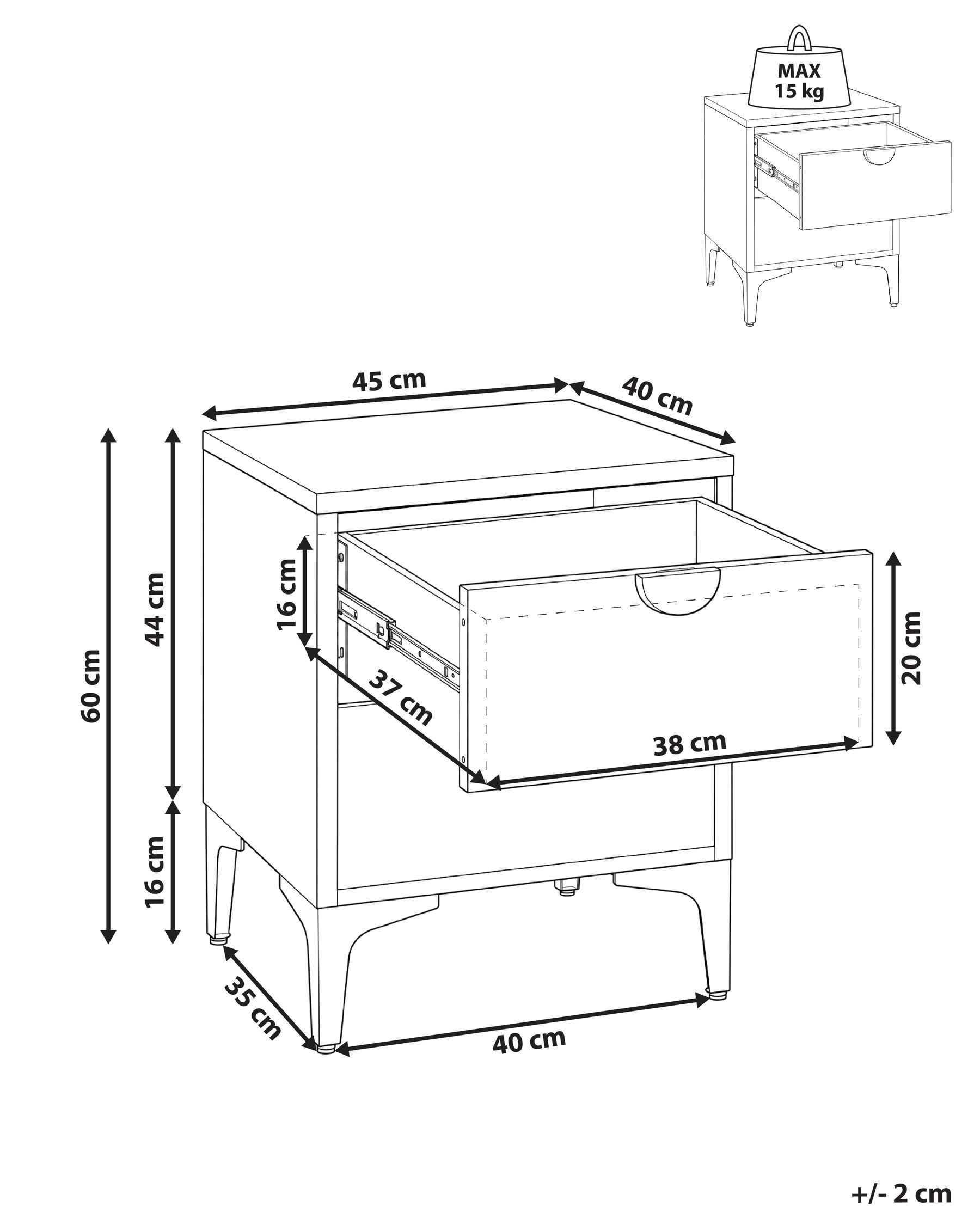 2 Drawer Bedside Table ARDURA Metal Beige | Beliani.es